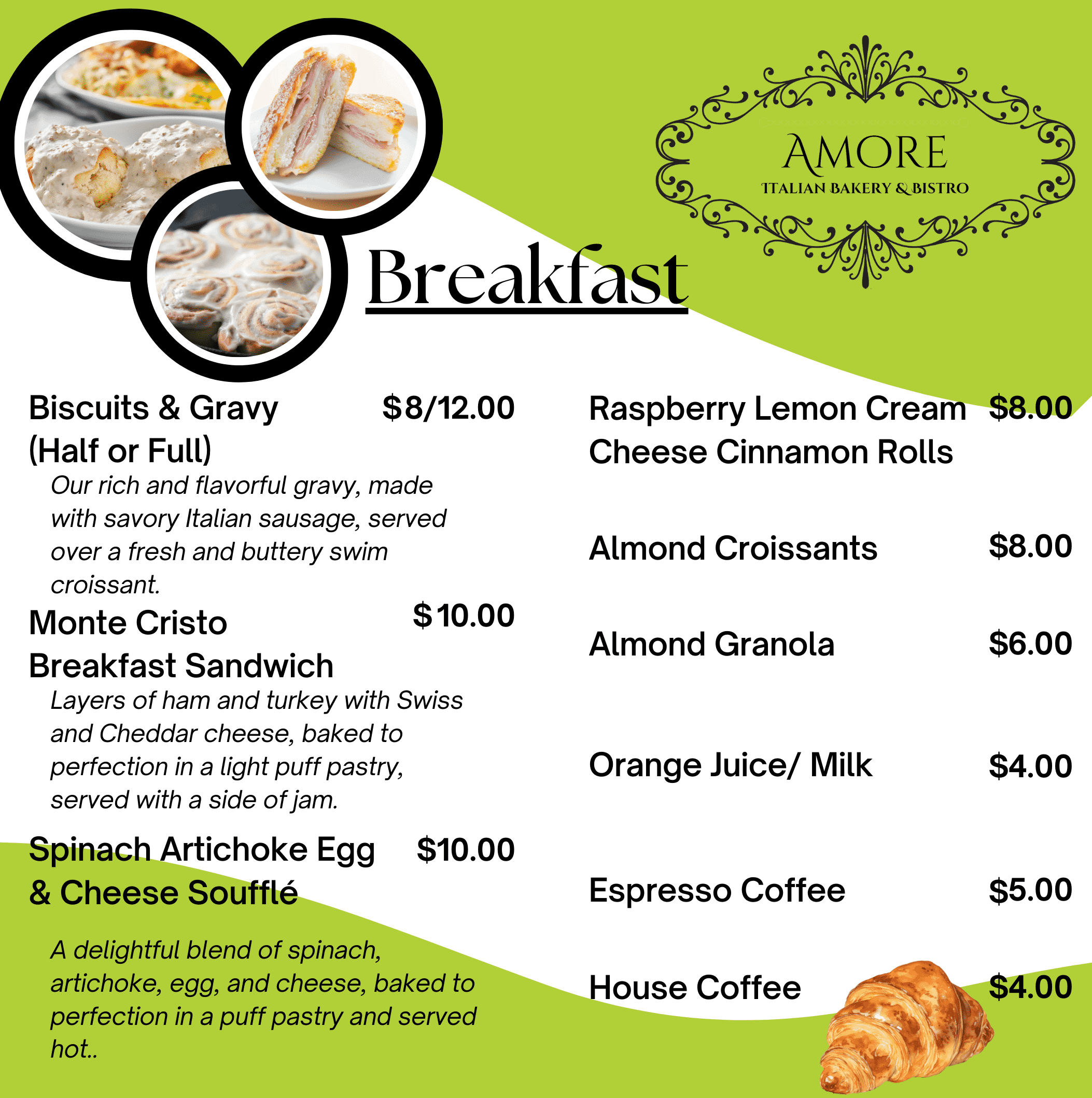 Restaurant Menu - Amore Italian Bistro & Bakery